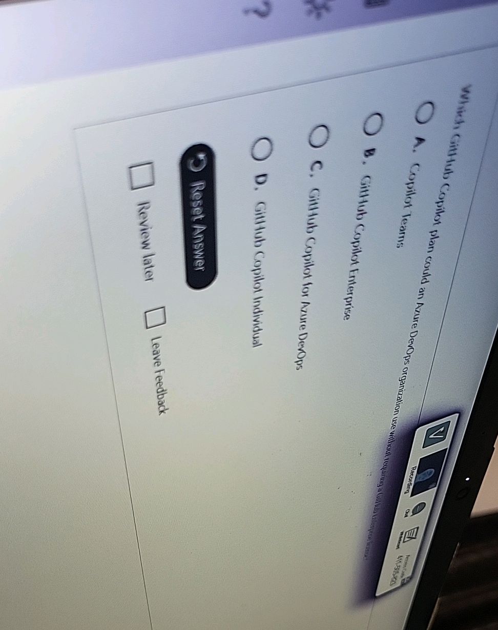 Which GitHub Copilot plan could an Azure | StudyX