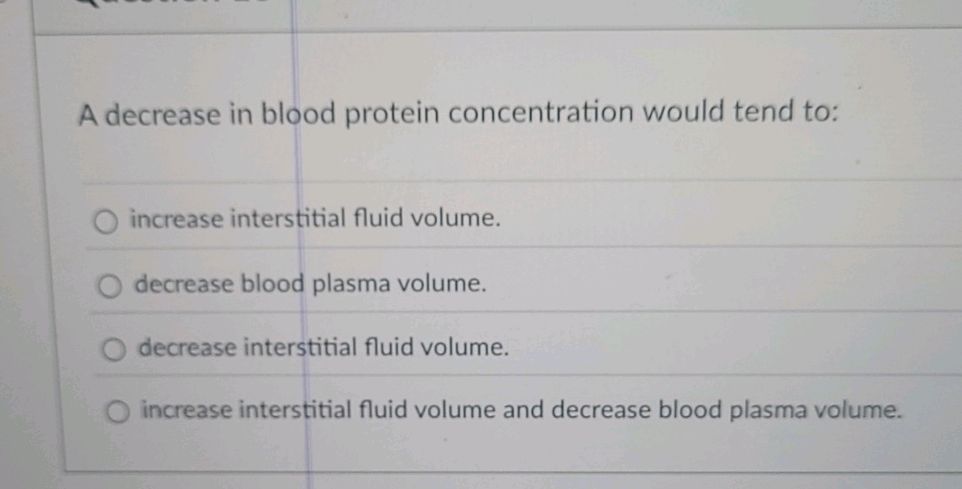 A decrease in blood protein concentration | StudyX