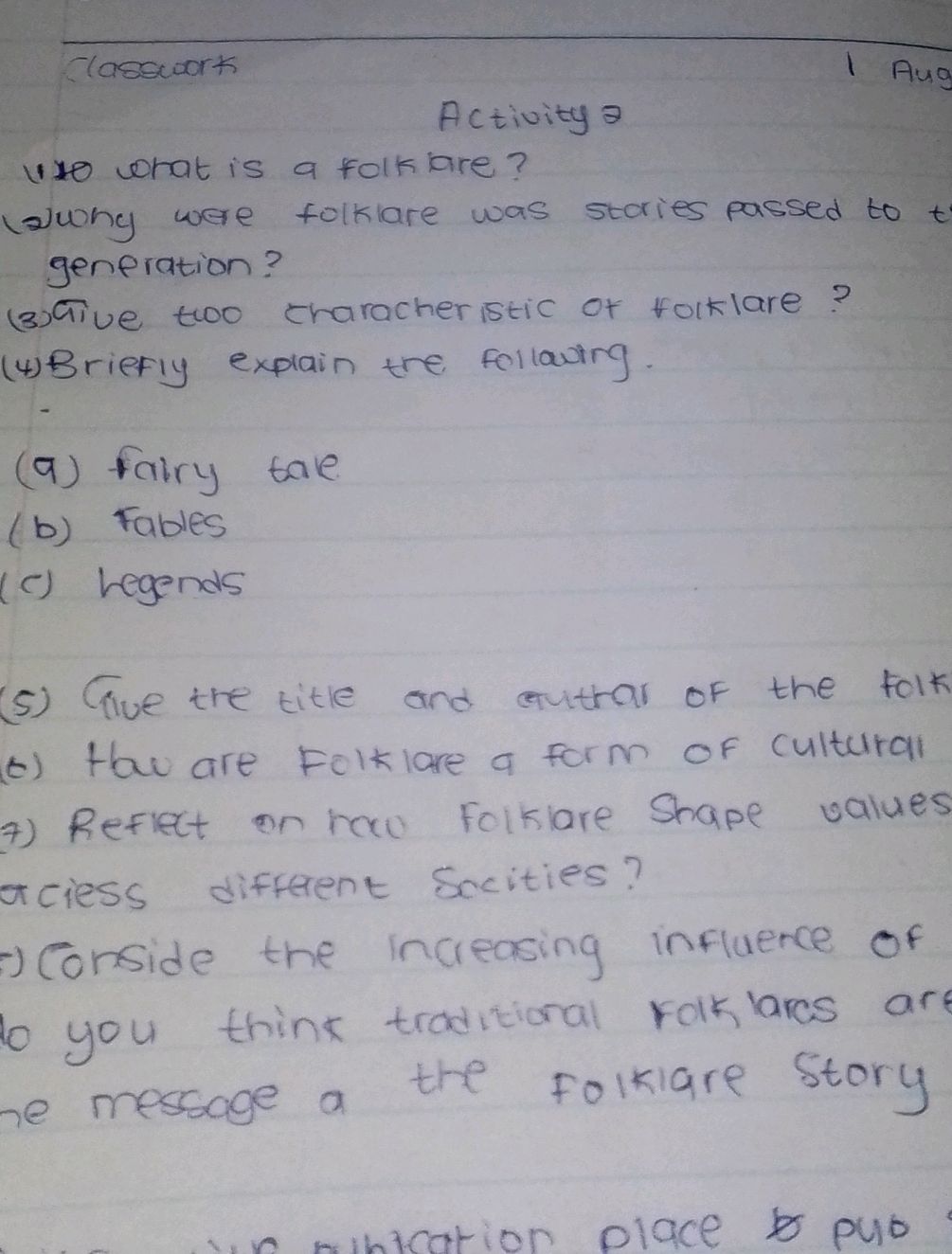 (1) What is a folklore? (2) Why were | StudyX