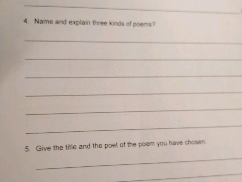 4. Name and explain three kinds of poems? | StudyX