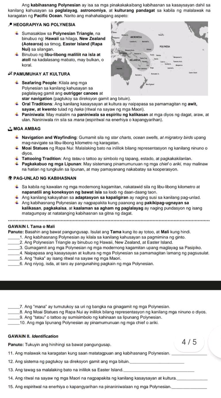 GAWAIN I. Tama o Mali Panuto: Basahin ang | StudyX