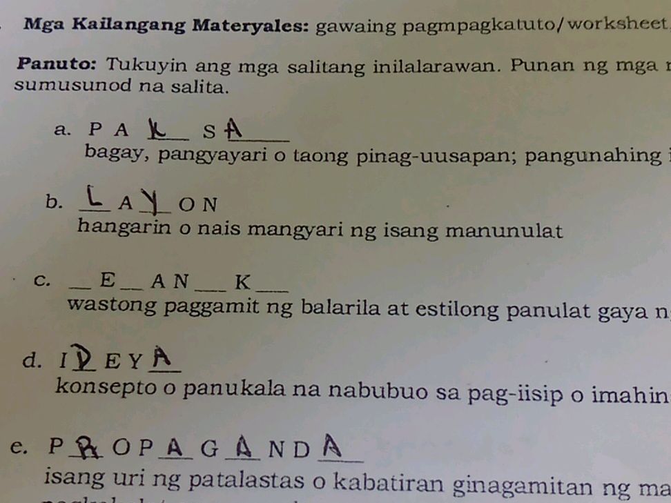 Panuto: Tukuyin ang mga salitang | StudyX
