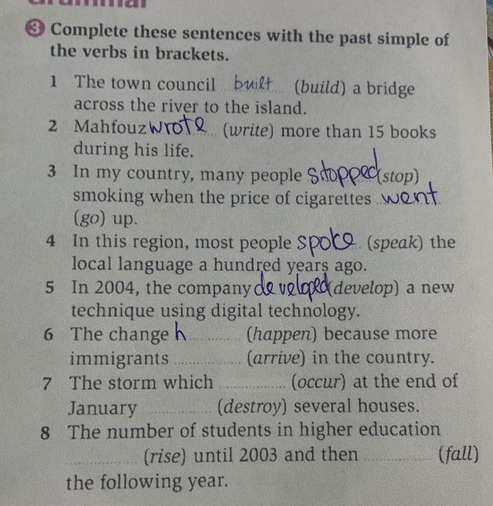 Complete these sentences with the past