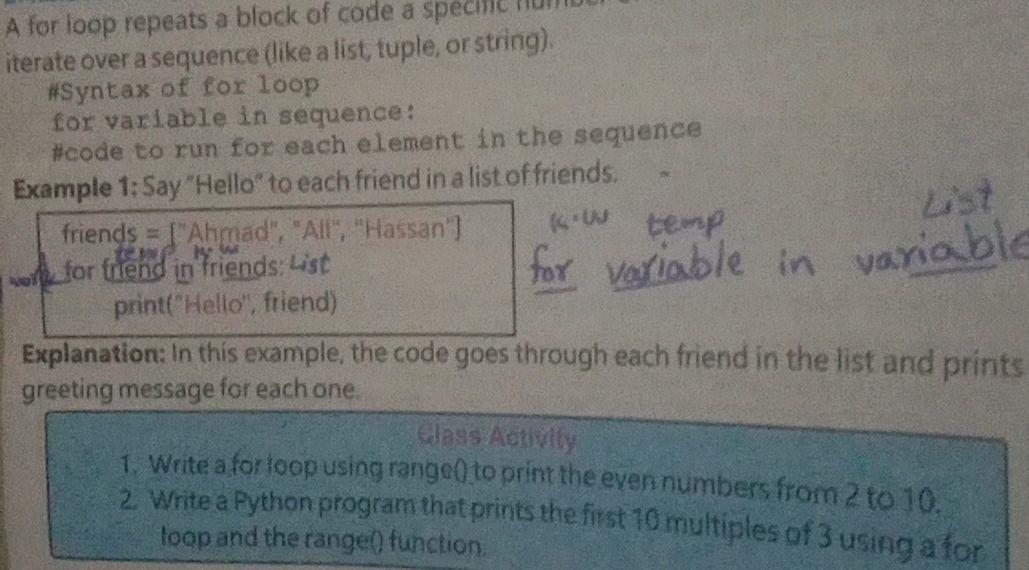 1. Write a for loop using range() to print | StudyX