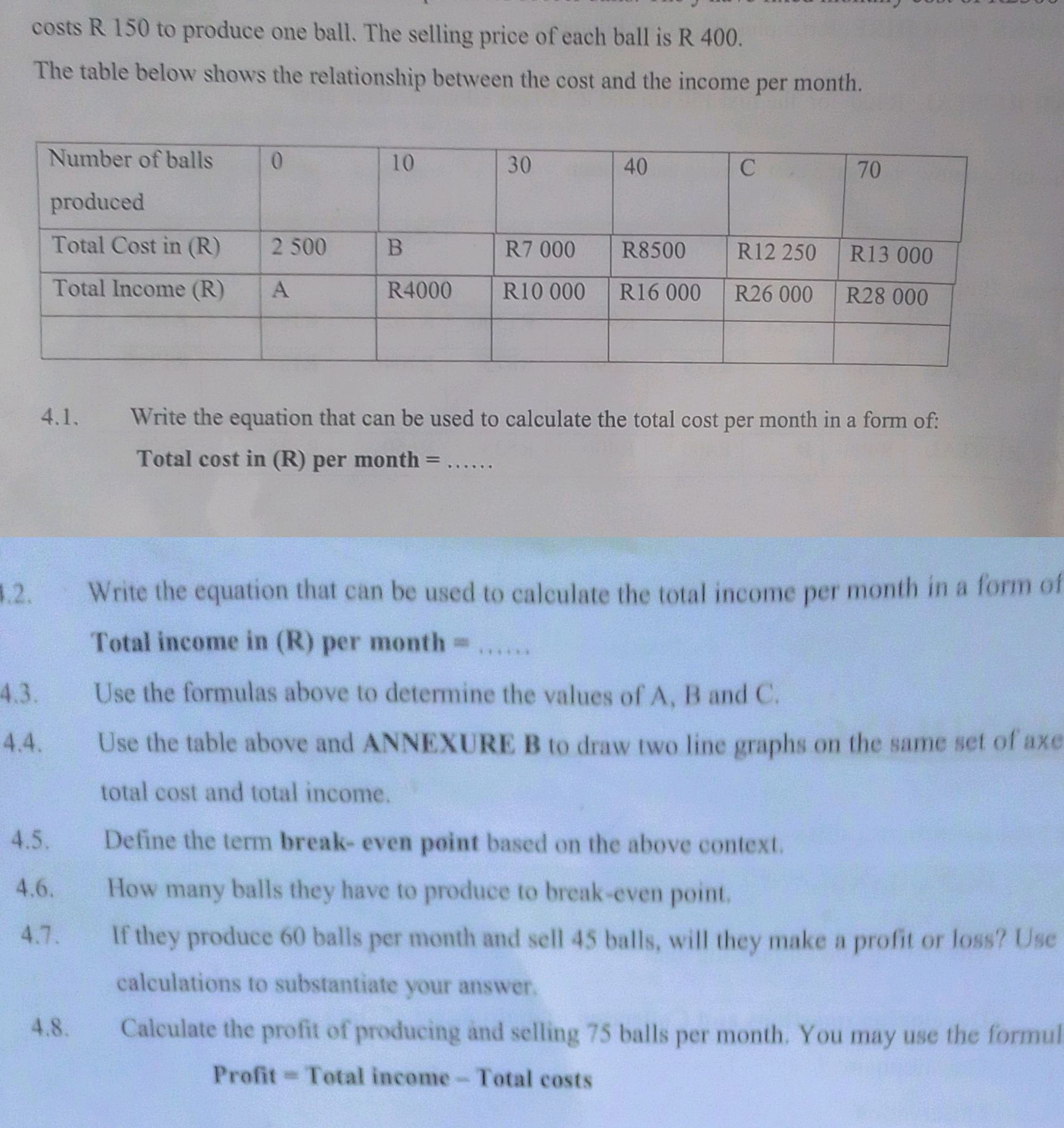 costs R 150 to produce one ball. The selling | StudyX