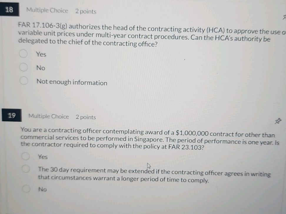 18 Multiple Choice 2 points FAR 17.106-3(g) | StudyX