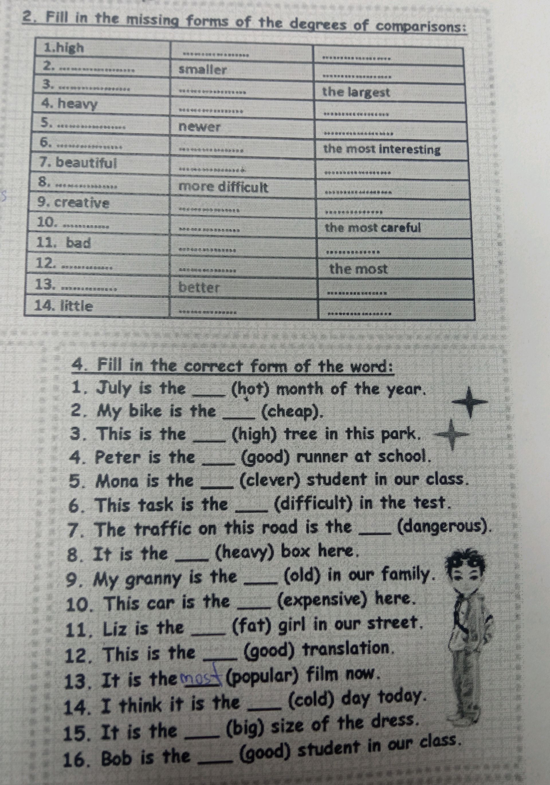2. Fill in the missing forms of the degrees | StudyX