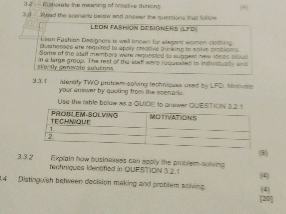 3.3 Read the scenario below and answer the | StudyX