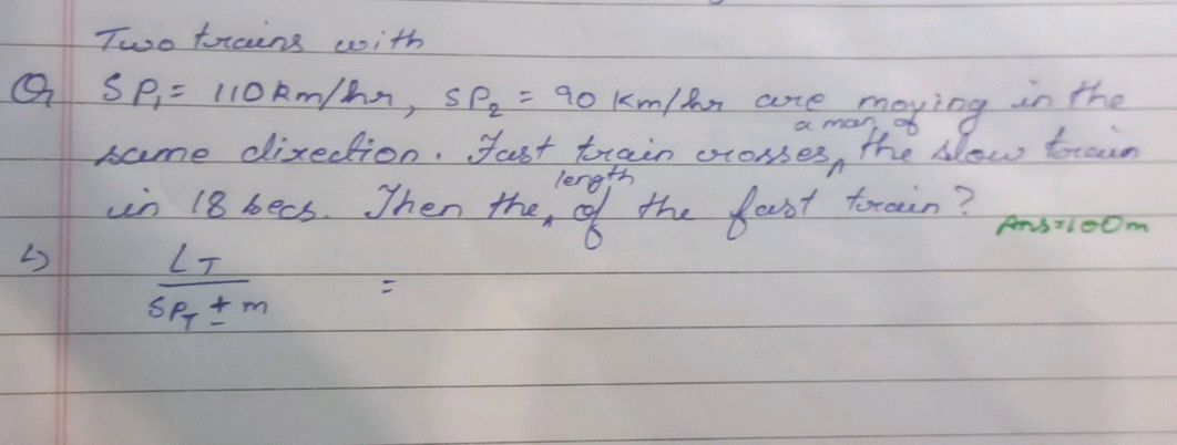 Two trains with $SP_1 = 110 km/hr$, $SP_2 = | StudyX