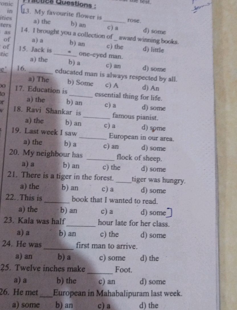 13. My favourite flower is ____ rose. a) | StudyX