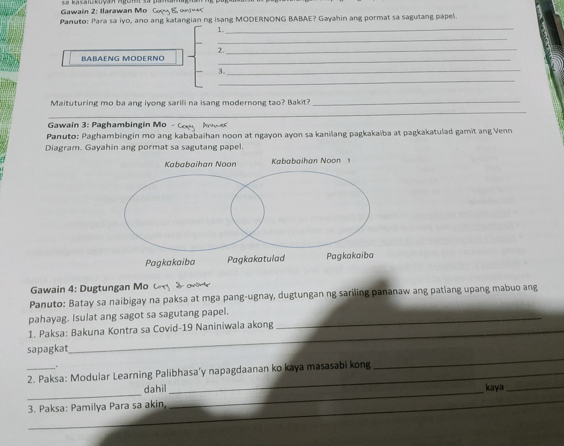 Gawain 2: Ilarawan Mo Panuto: Para sa iyo, | StudyX