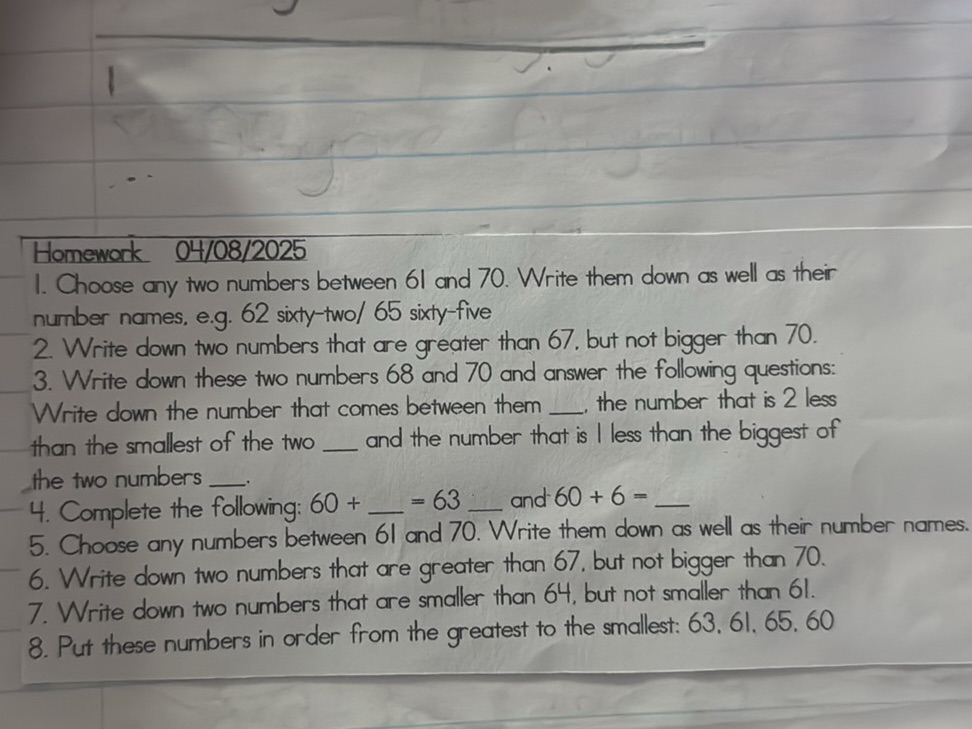 Choose any two numbers between 61 and 70.