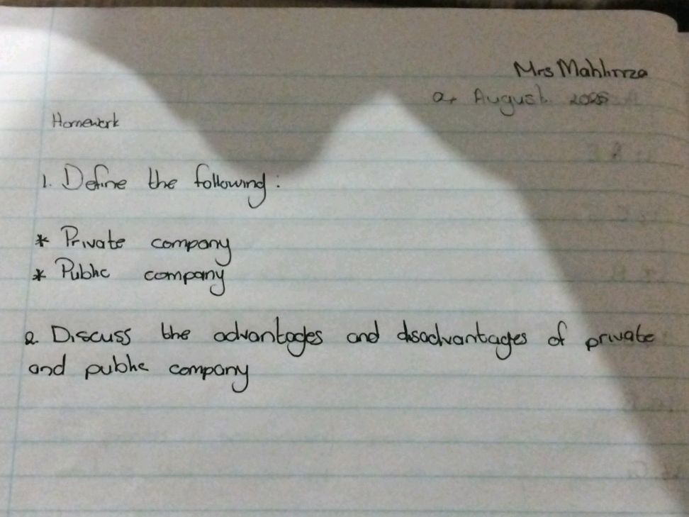 1. Define the following: * Private company | StudyX
