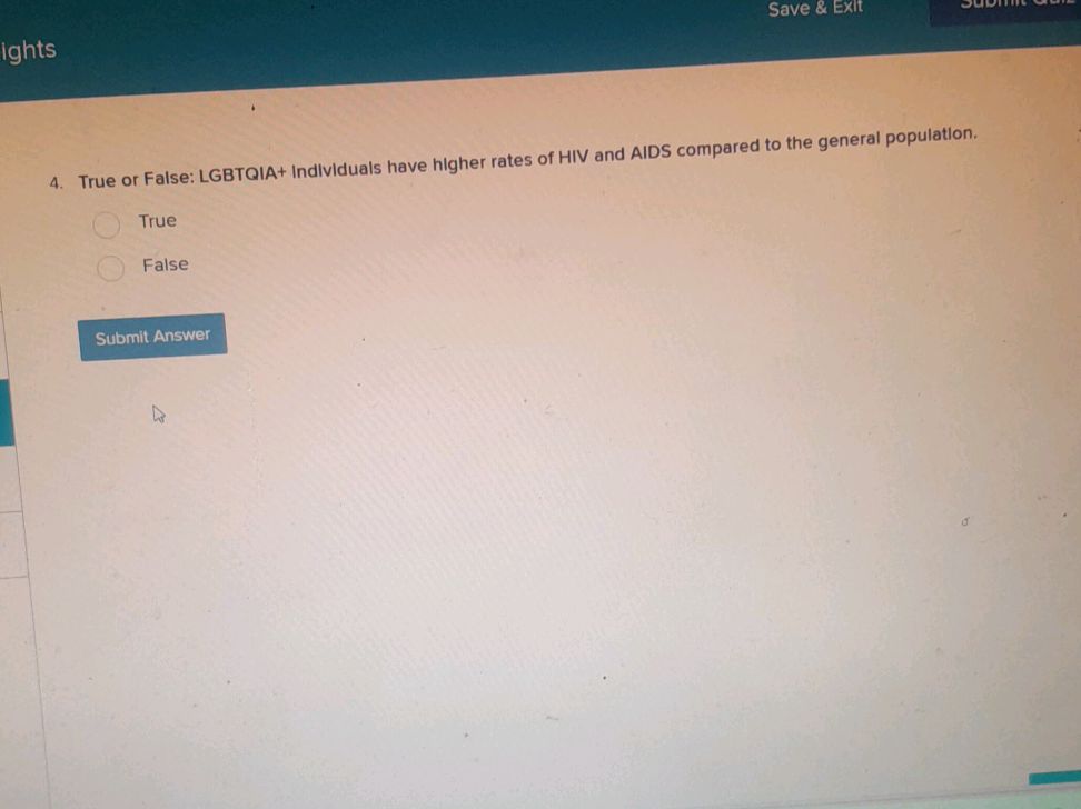 4. True or False: LGBTQIA+ Individuals have | StudyX