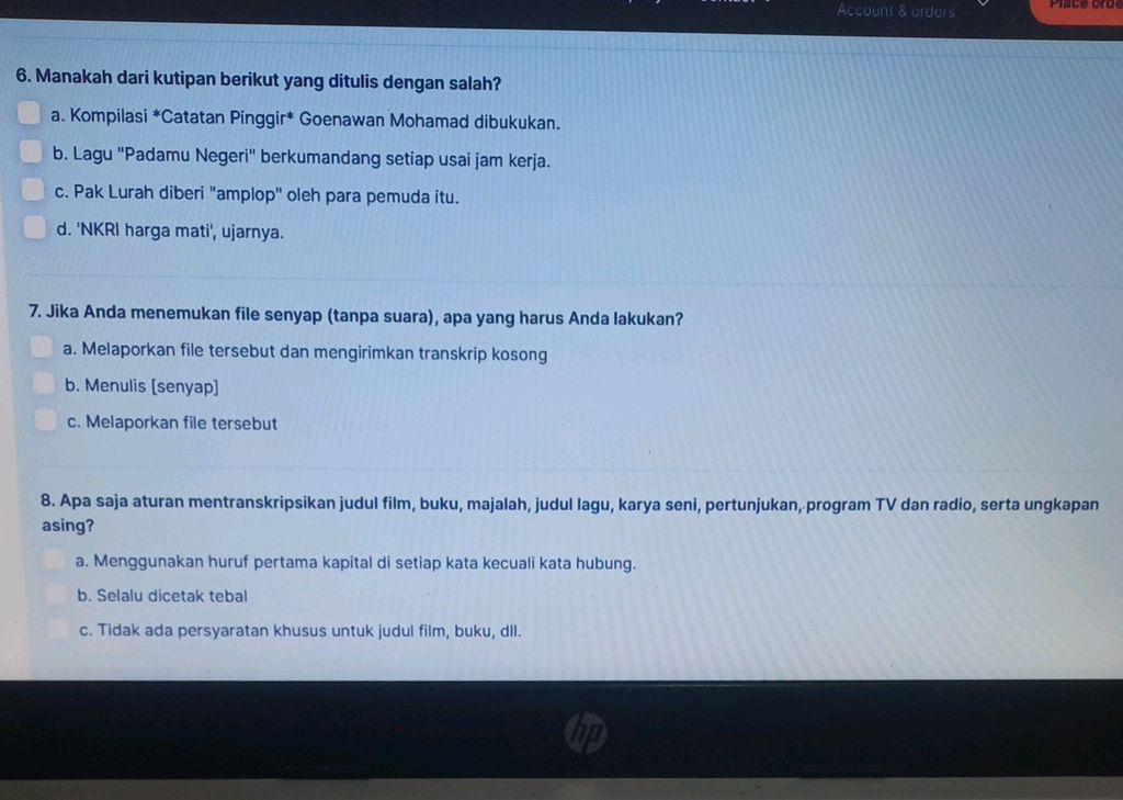 6. Manakah dari kutipan berikut yang ditulis | StudyX