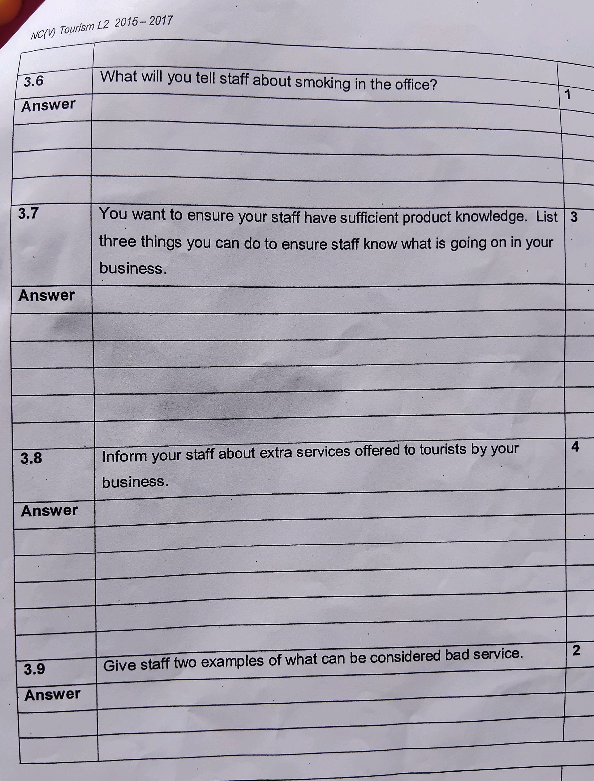 3.6 What will you tell staff about smoking