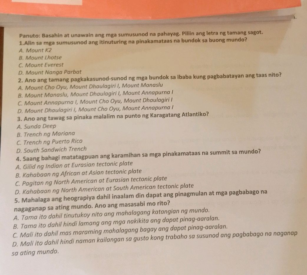 Panuto: Basahin at unawain ang mga sumusunod | StudyX