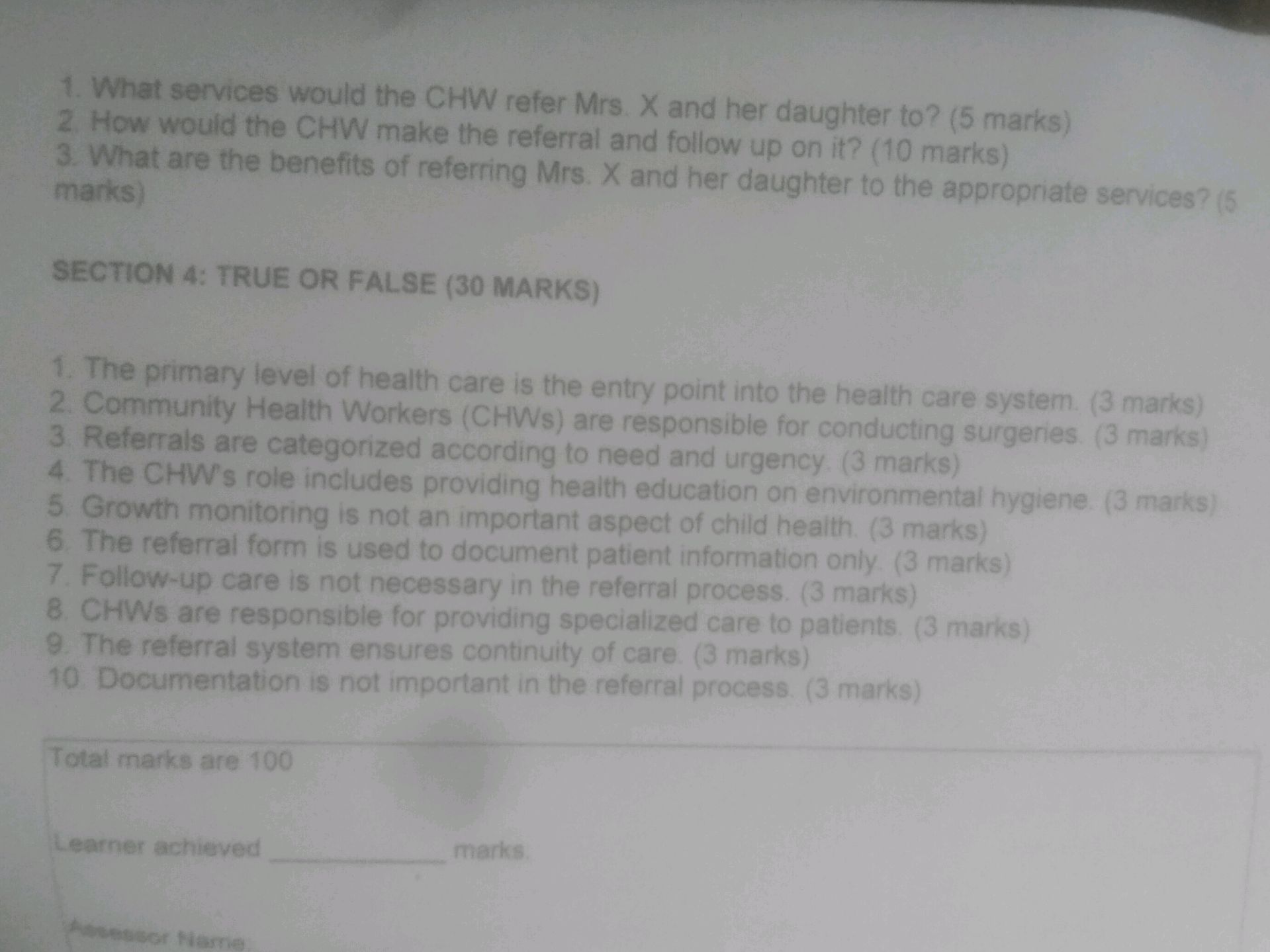 1. What services would the CHW refer Mrs. | StudyX