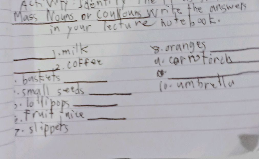 Activity - Identify the Mass Nouns or Count | StudyX