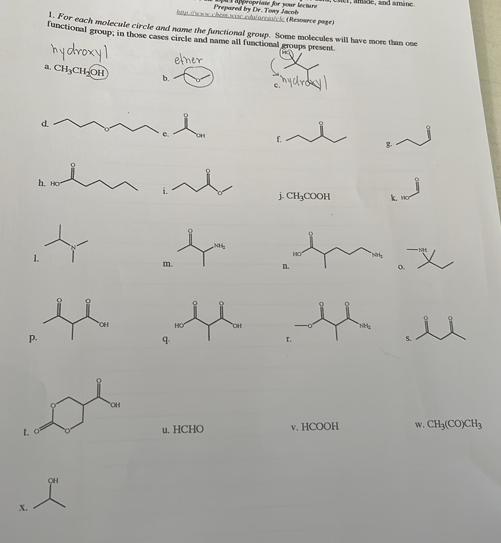 For each molecule circle and name the