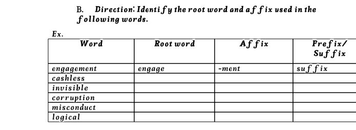 B. Direction: Identify the root word and | StudyX