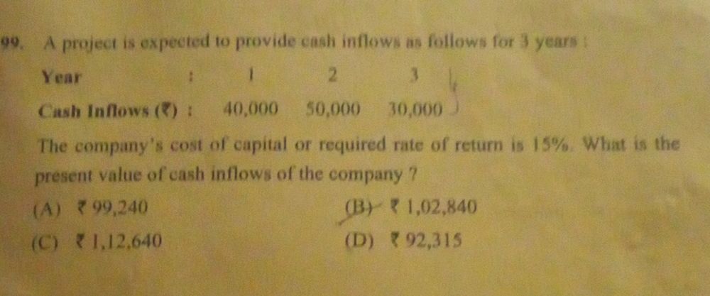 A project is expected to provide cash