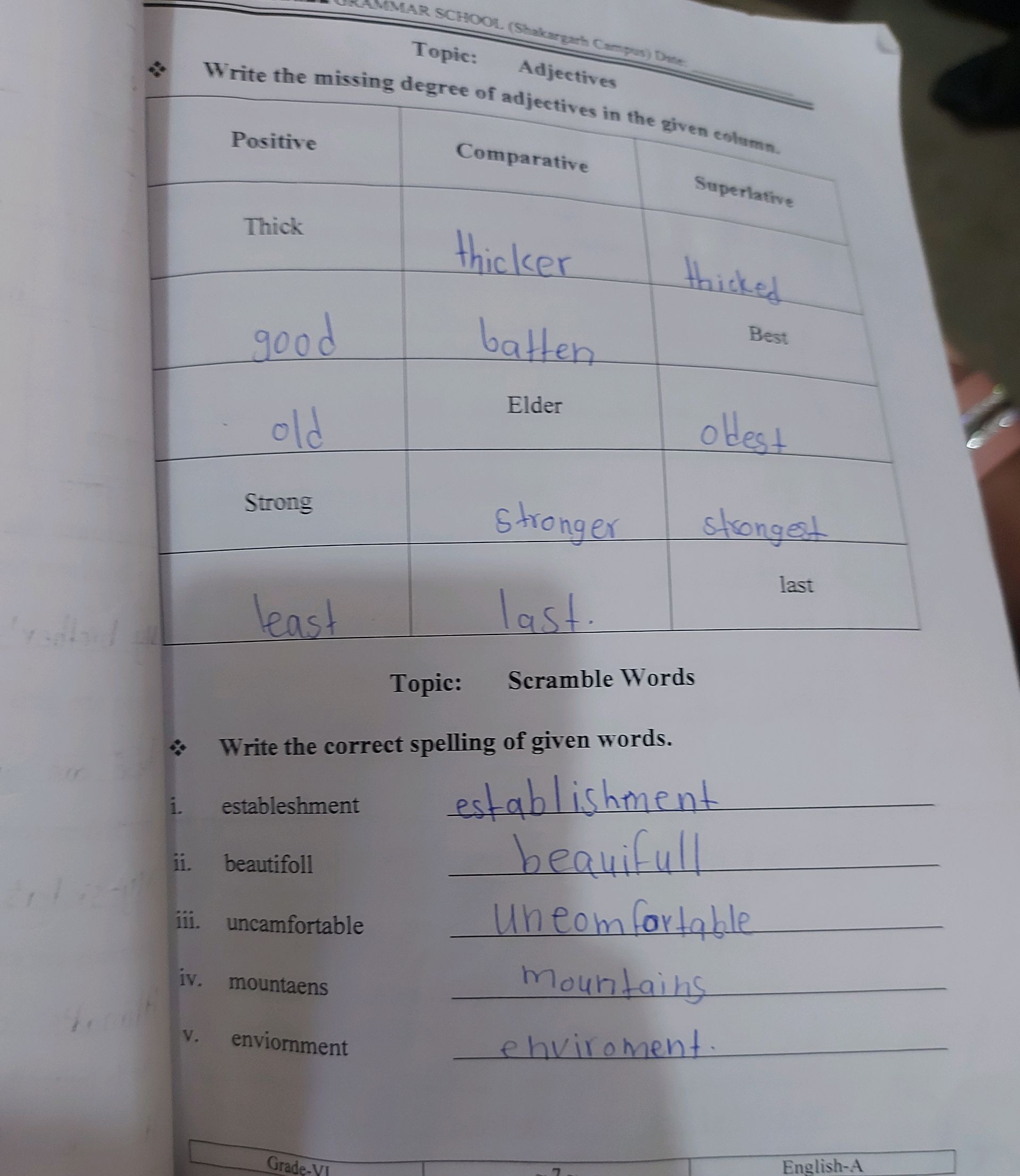 Write the missing degree of adjectives in