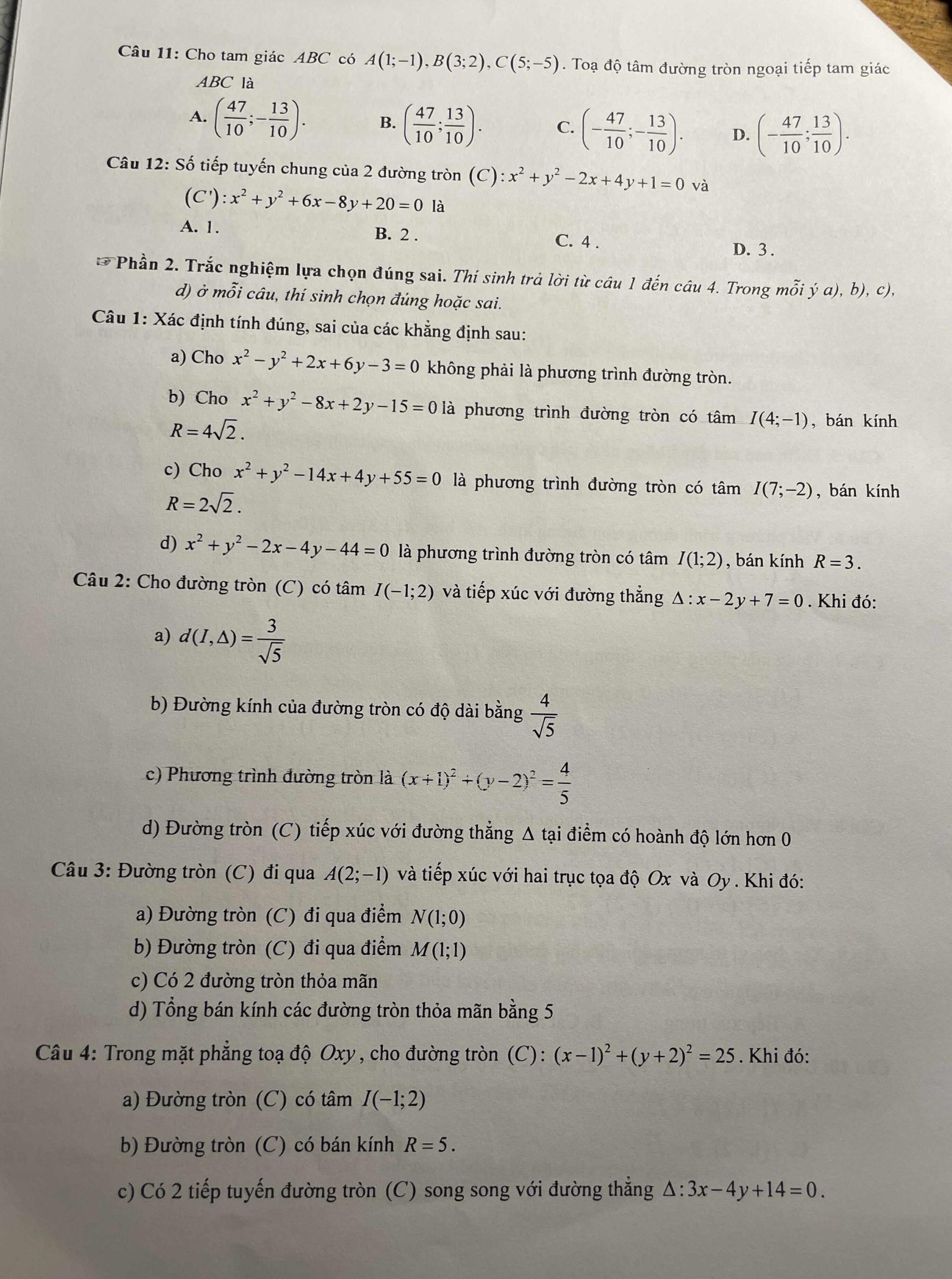 Câu 11: Cho tam giác ABC có A(1; −1), | StudyX