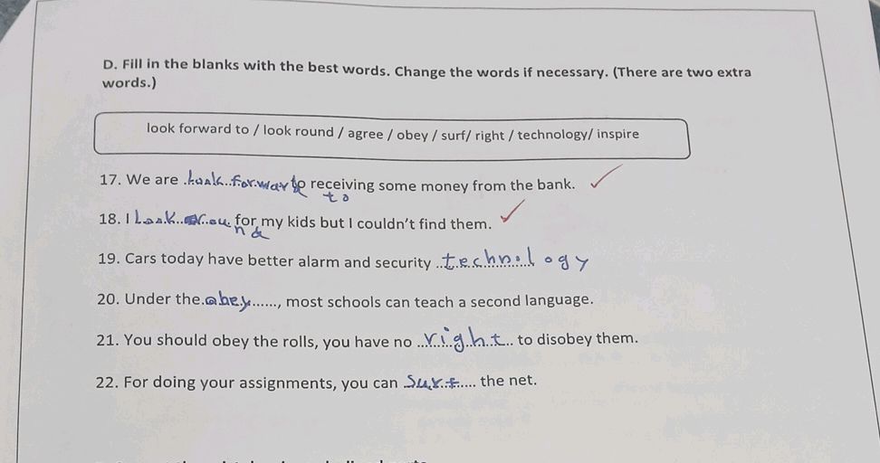 D. Fill in the blanks with the best words.