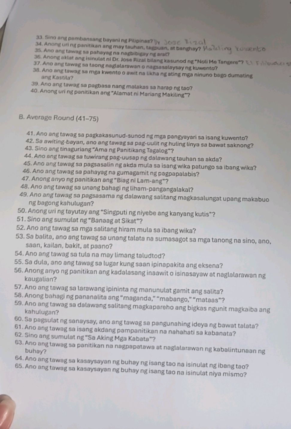 33. Sino ang pambansang bayani ng Pilipinas? | StudyX