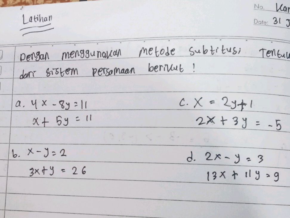 Dengan menggunakan metode subtitusi dari | StudyX