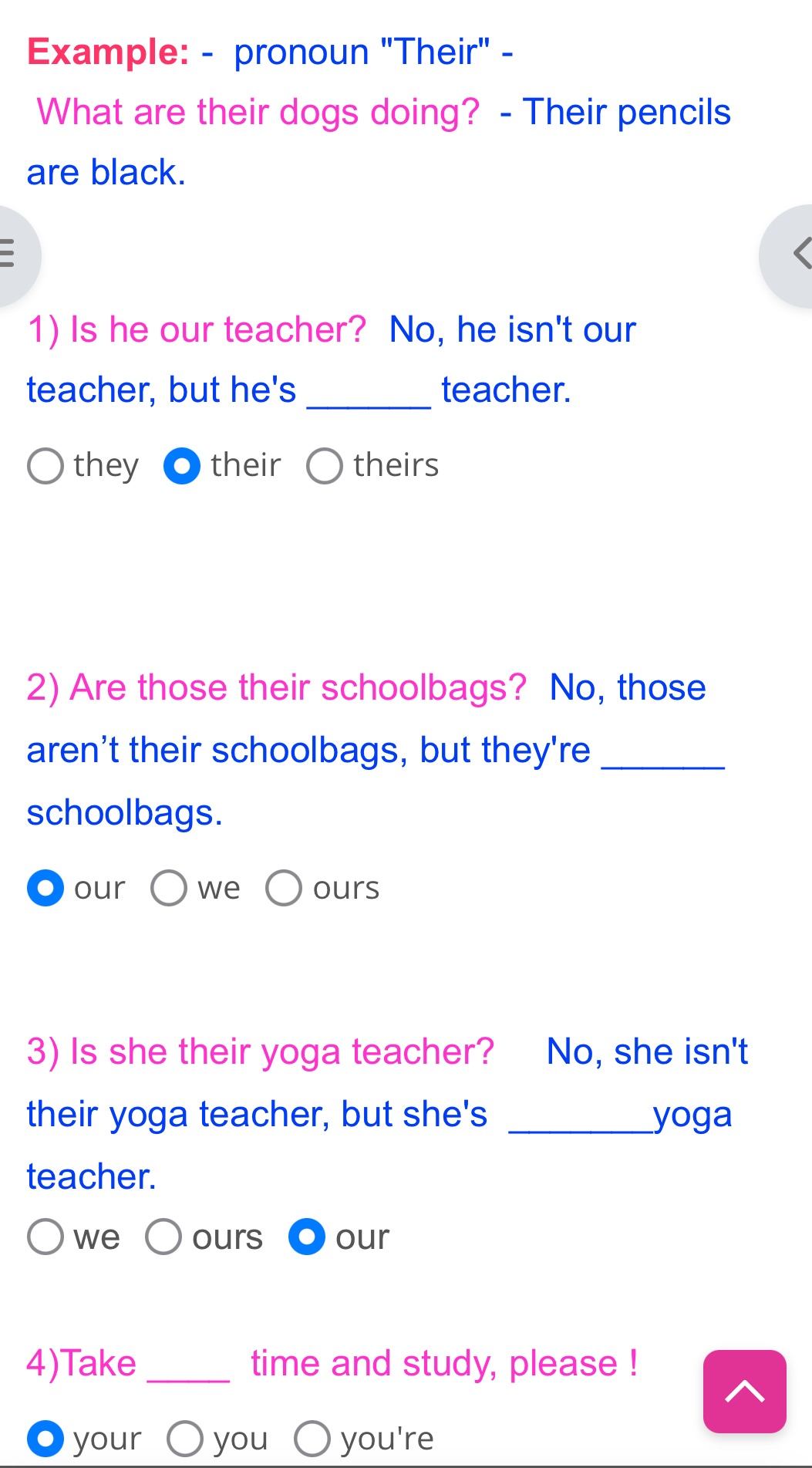 Example: - pronoun "Their" - What are their | StudyX