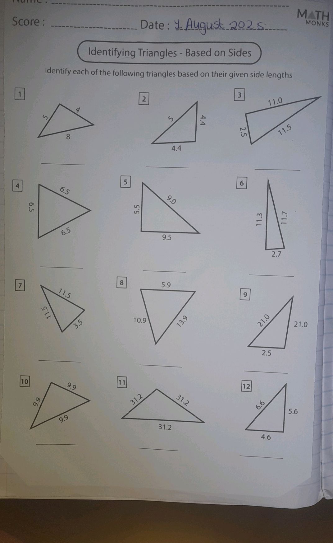 Identify each of the following triangles | StudyX