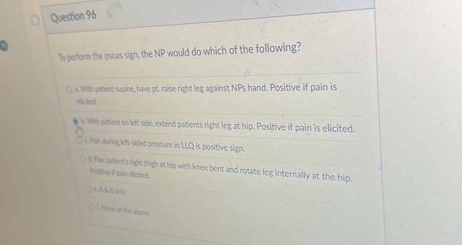 To perform the psoas sign, the NP would do | StudyX