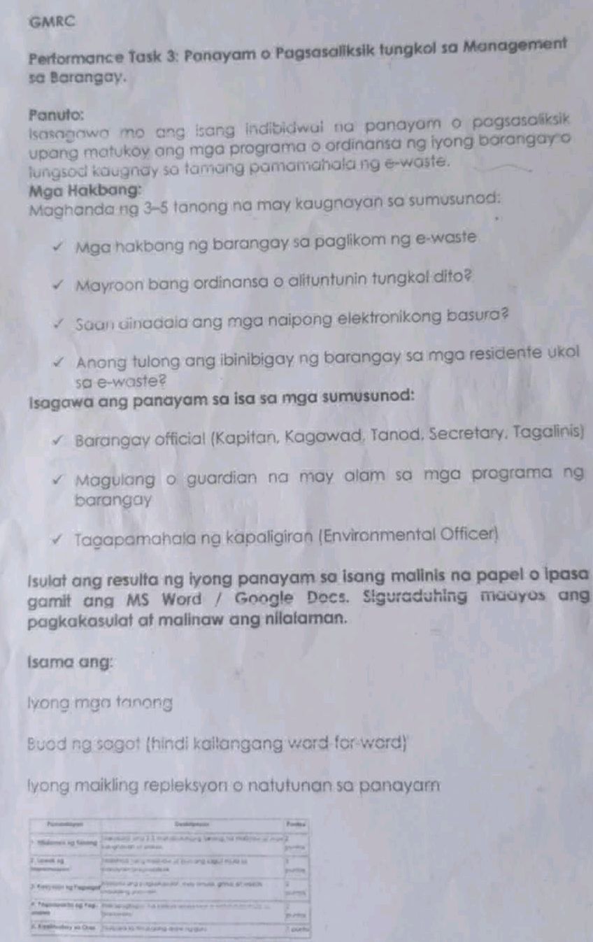 Performance Task 3: Panayam o Pagsasaliksik | StudyX