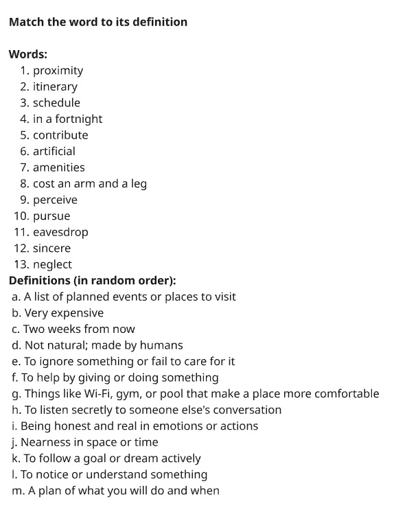 Match the word to its definition Words: 1.