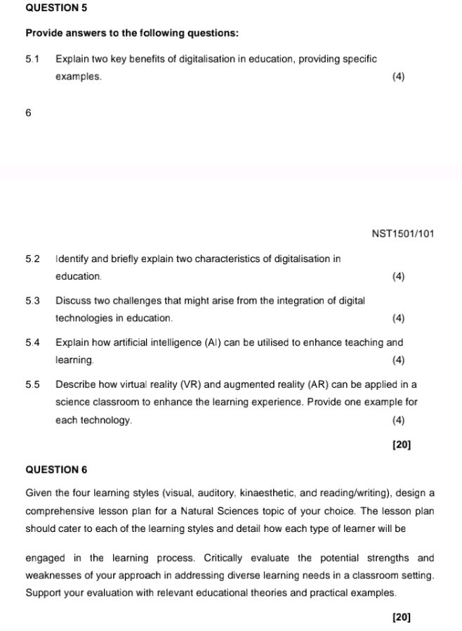QUESTION 5 Provide answers to the following | StudyX