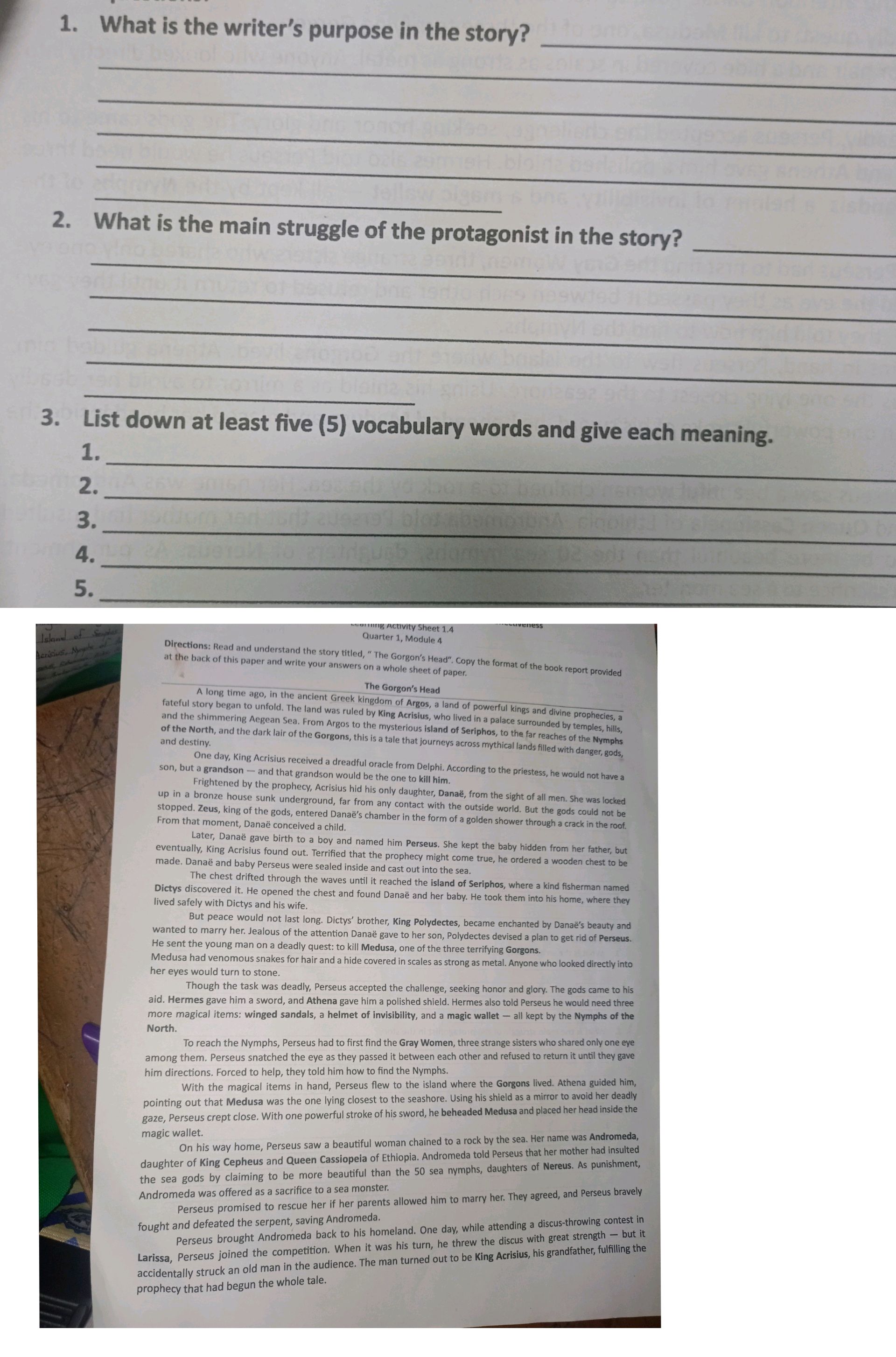 What is the writer's purpose in the story?