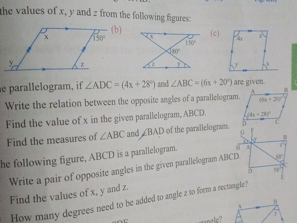 Find the values of x, y and z from the | StudyX
