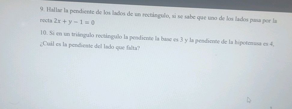 Hallar la pendiente de los lados de un