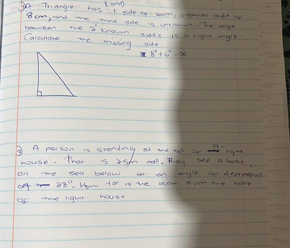 1) A triangle has 1 side of 6cm, another