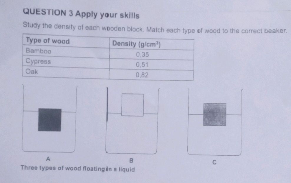 Study the density of each wooden block. | StudyX