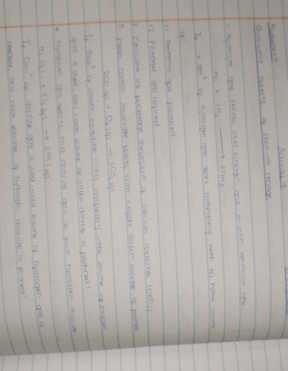 1. Hydrogen gas reacts with nitrogen gas to | StudyX