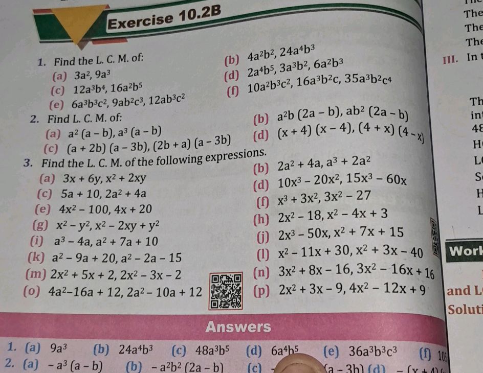 1. Find the L. C. M. of: (a) $3a^2, 9a^3$ | StudyX
