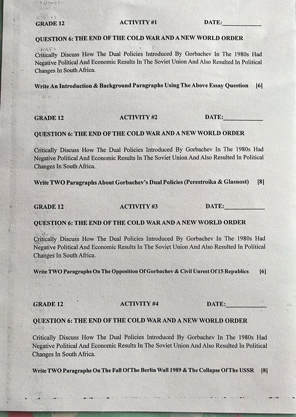 QUESTION 6: THE END OF THE COLD WAR AND A