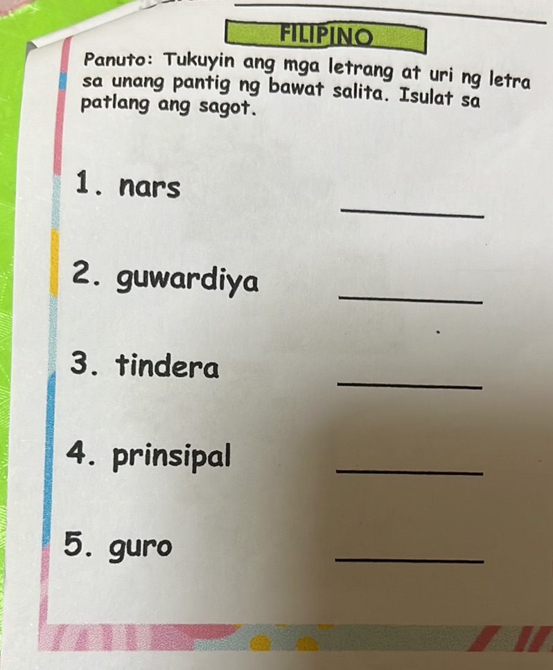 FILIPINO Panuto: Tukuyin ang mga letrang at | StudyX