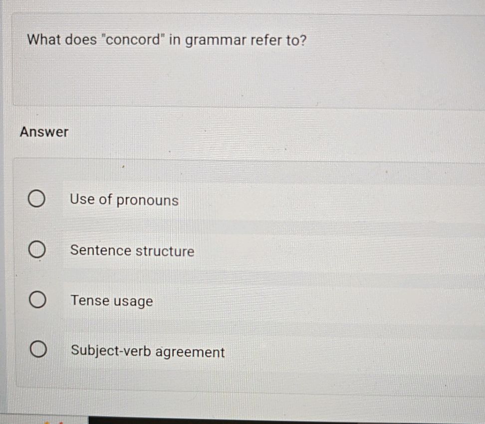 What does "concord" in grammar refer to? | StudyX