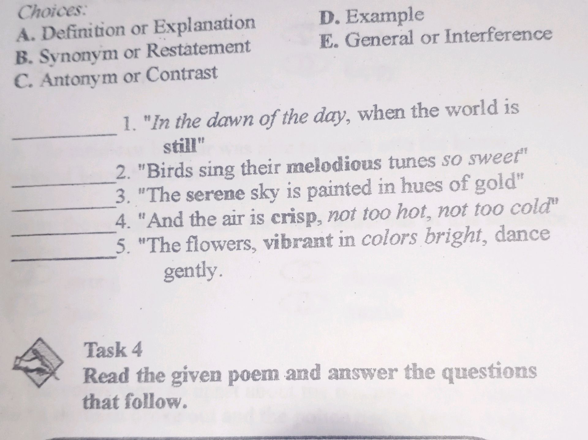 Choices: A. Definition or Explanation B. | StudyX