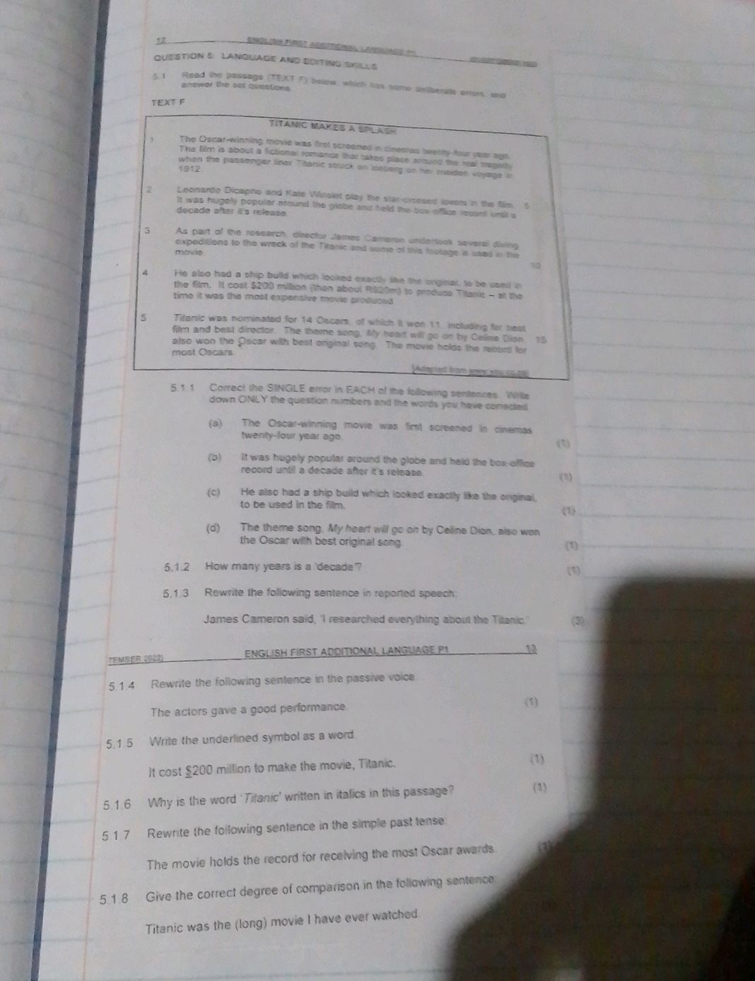 QUESTION 6: LANGUAGE AND EDITING SKILLS 5.1 | StudyX