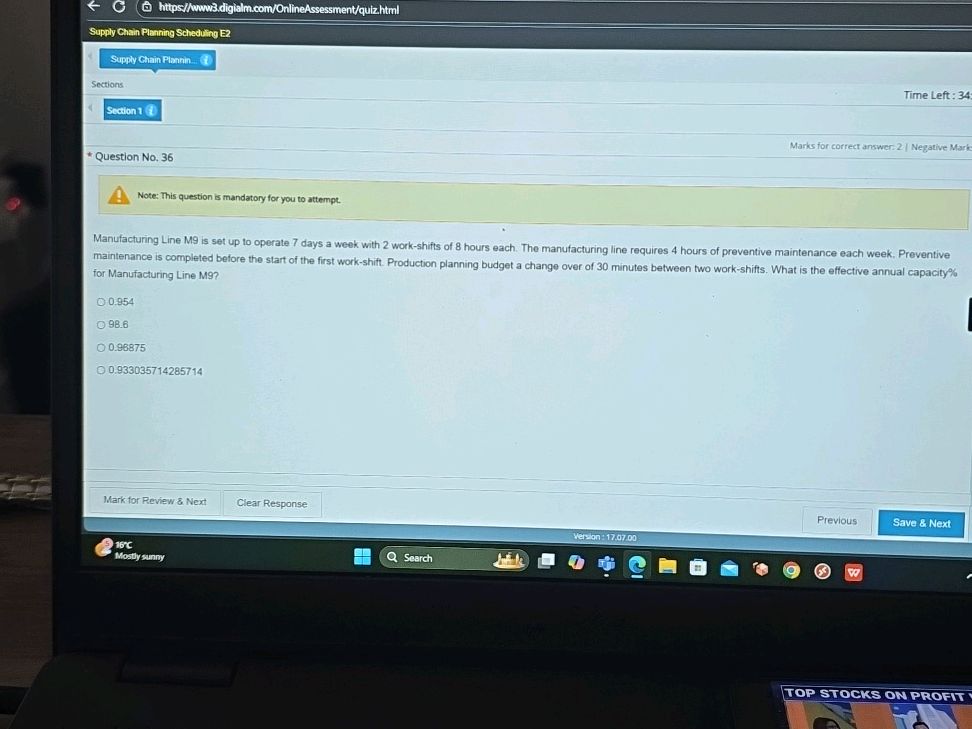 Manufacturing Line M9 is set up to operate 7 | StudyX